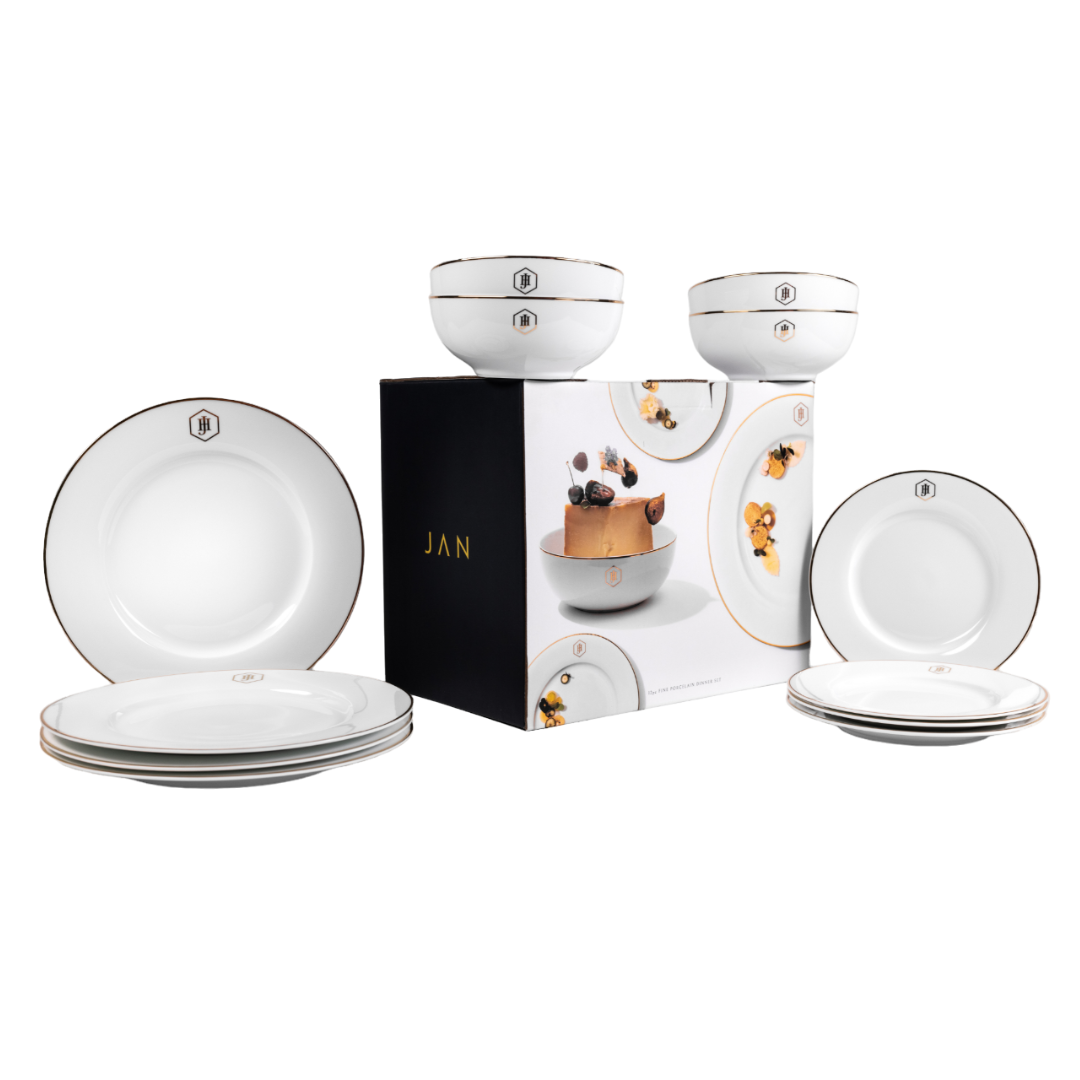 JAN – Gold Rimmed 12pce Dinner Set in a Gift Box – Lavish'd SA